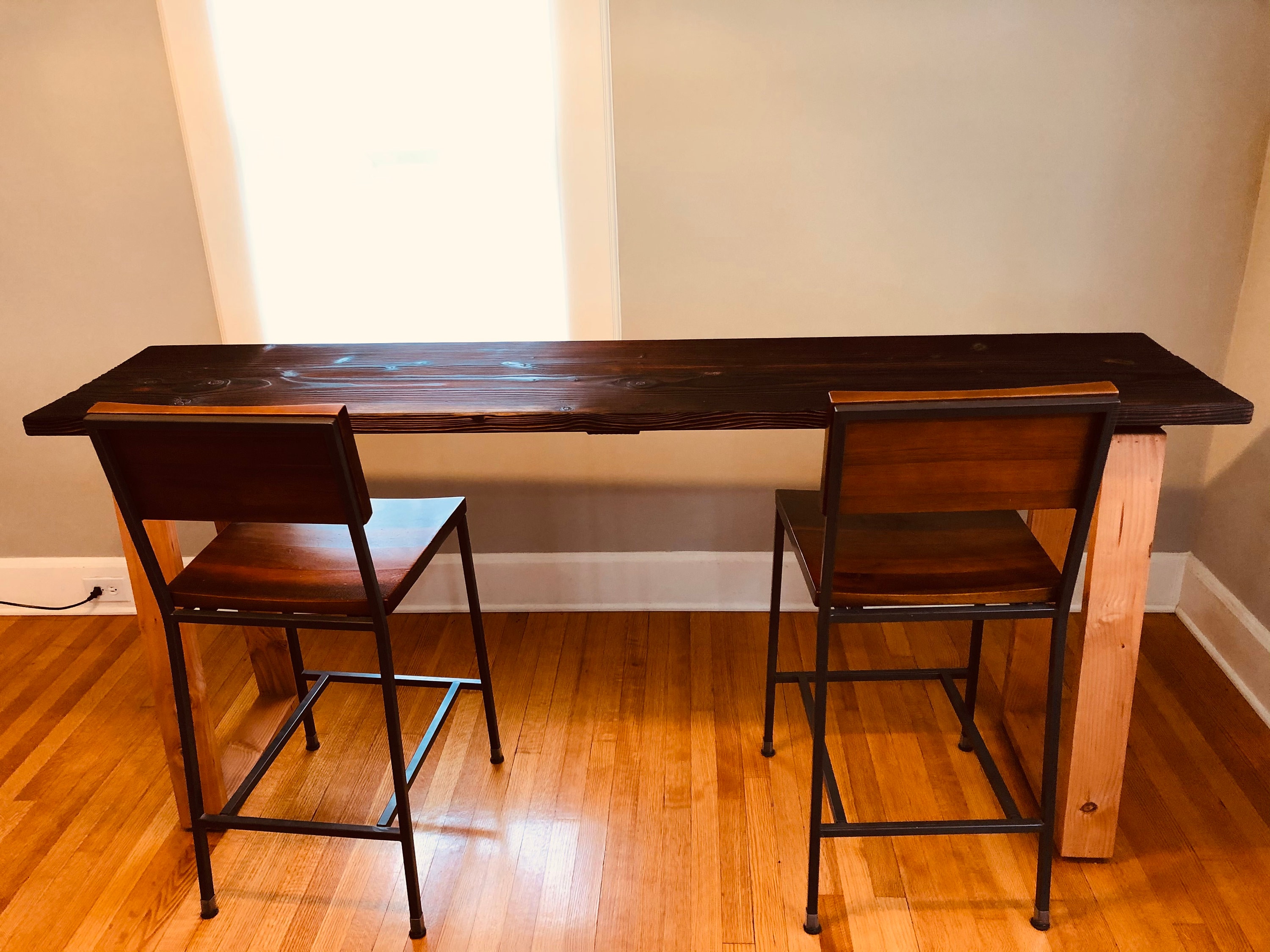 High top table with charred wood floating top and cedar legs | Etsy