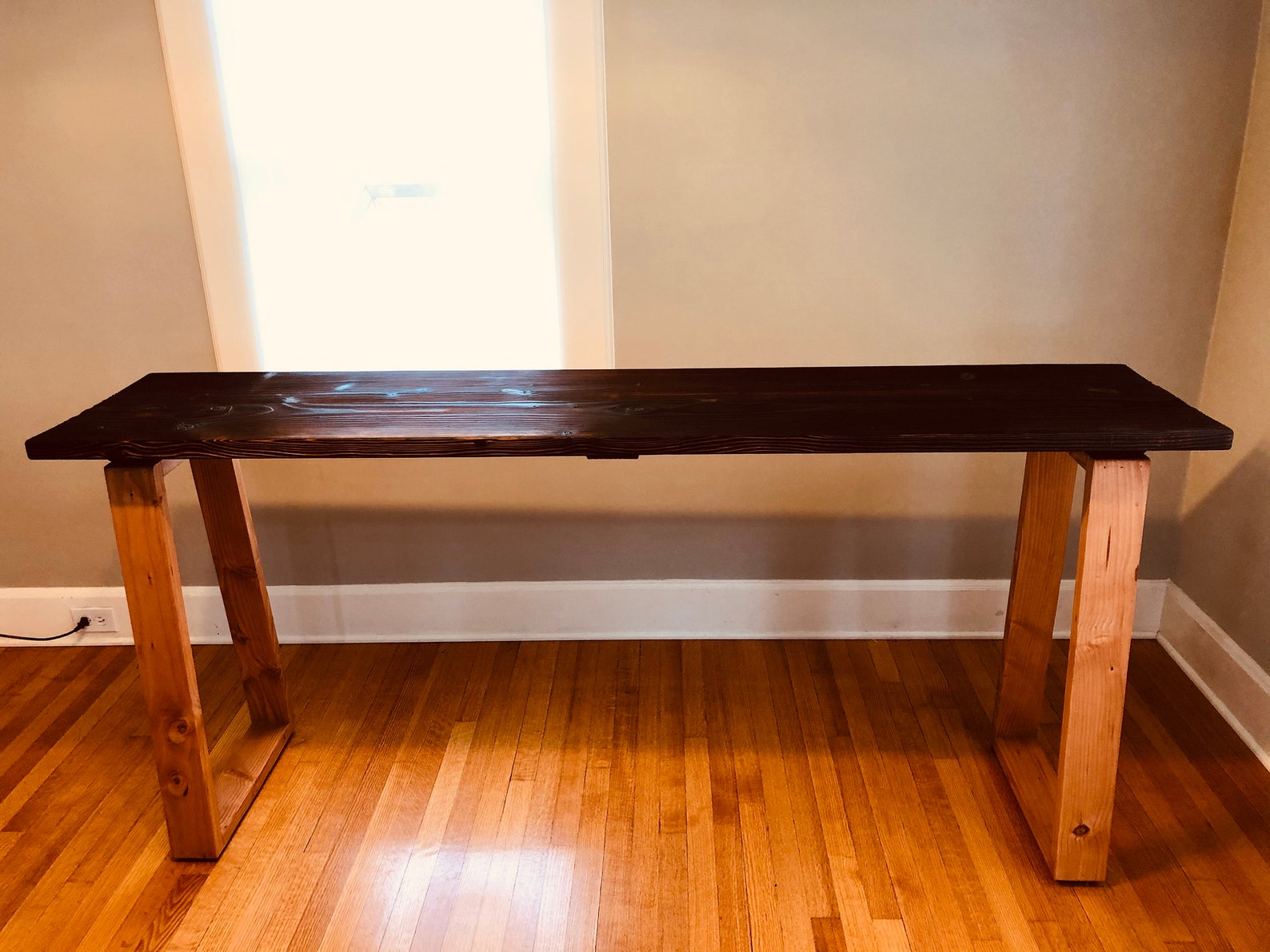 High top table with charred wood floating top and cedar legs | Etsy