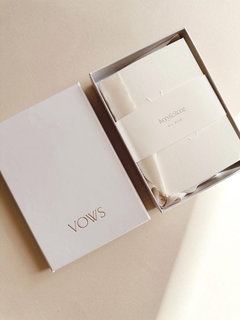 Embossed Vow Books Set of 2, Minimal Wedding Vow Books, Silk Ribbon Vow ...