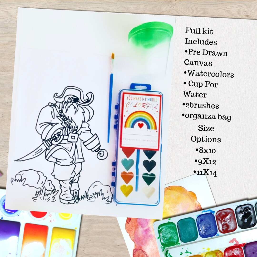 Pirate Paint Kit, Pre Drawn Pirate Canvas Kit, Pirate Outline for Kids ...