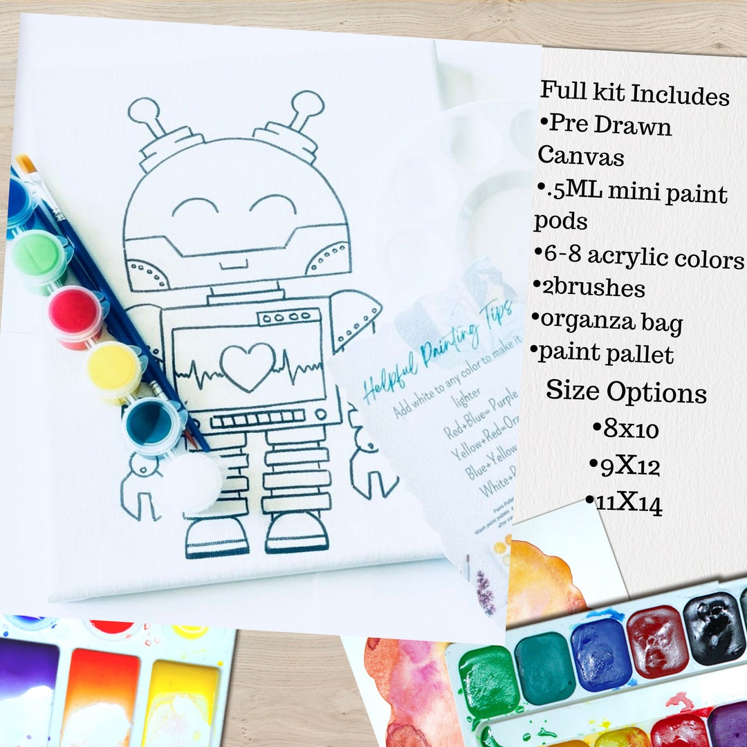 Ready to Paint Robot Kit, Pre Drawn Robot Paint Kit, Kids Paint Party ...