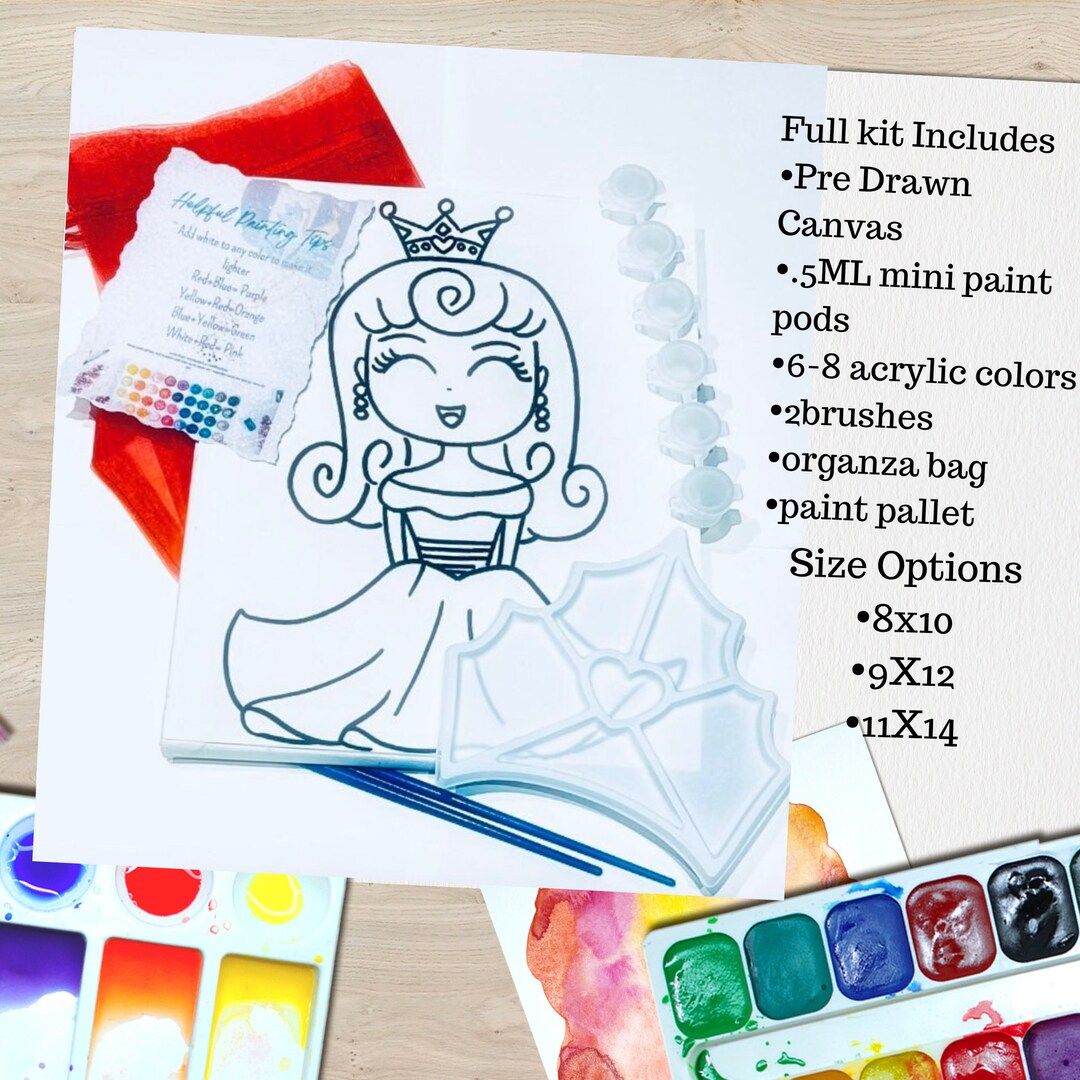 Paint Your Own Princess Canvas Kit, Princess Party Favors, Princess ...