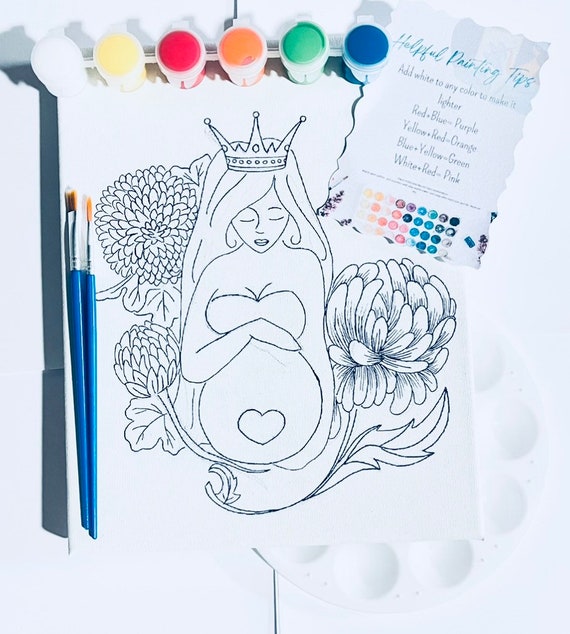 Pre-drawn Painting Kit Pregnant Outline Pre-drawn Canvas - Etsy