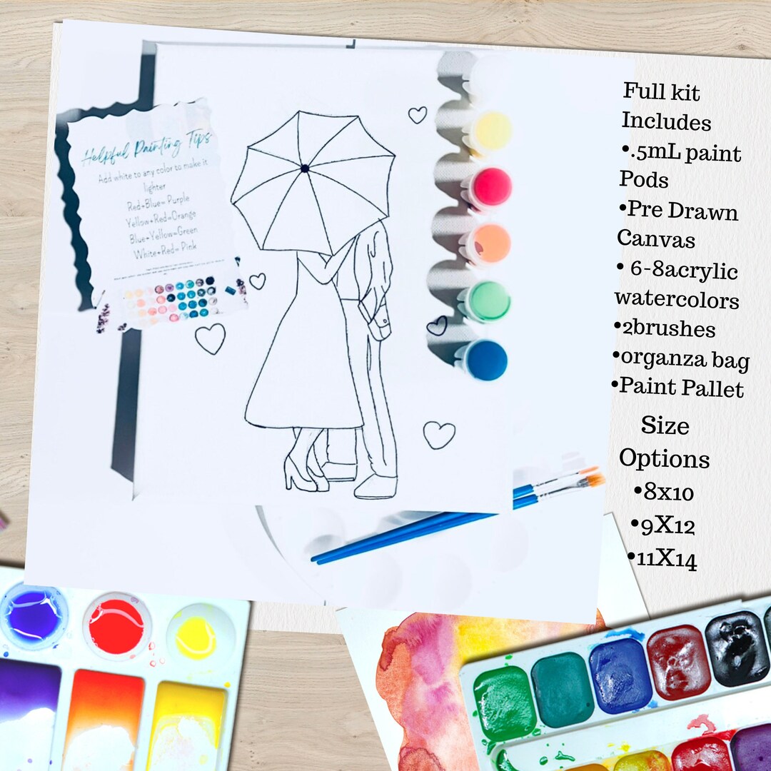Pre-drawn Paint Kit, Couples Paint Kit, Pre- Drawn Canvas, Adult Paint ...