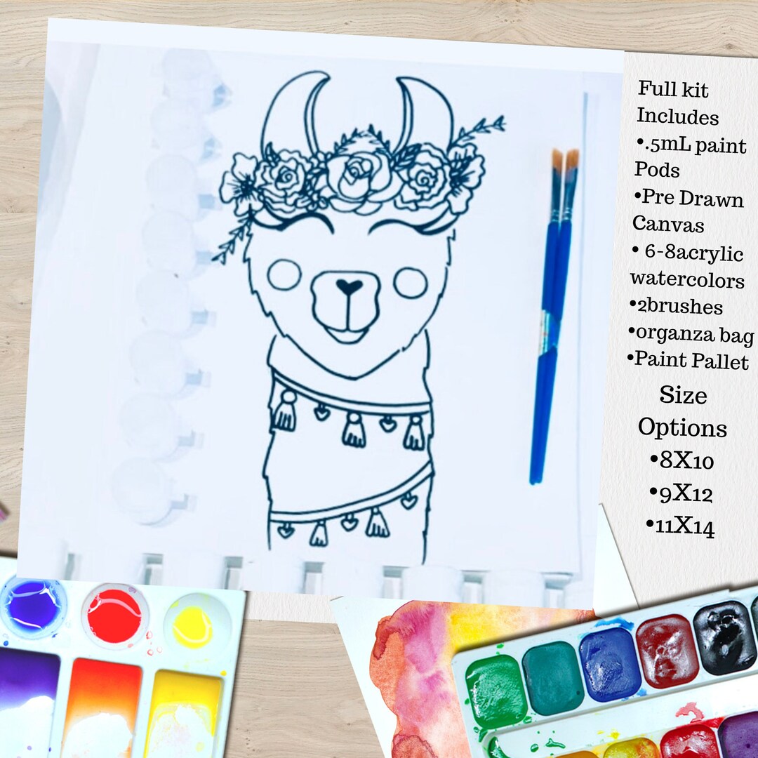 Lama Paint Night Kit: Pre-drawn Canvas, Acrylic Paints - Etsy