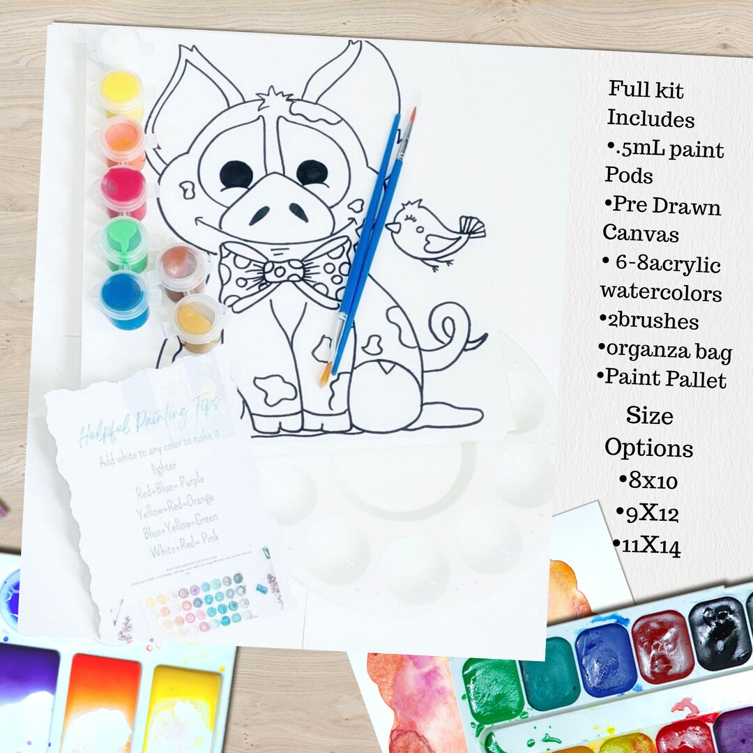Cute Pig Canvas, Pre Drawn Farm Animal Canvas Paint Kit, Farm Craft Kit ...