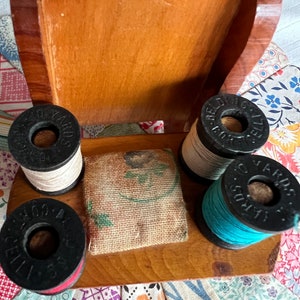 Small Handmade Antique Wooden Rocker Thread Holder With Pin Cushion ...