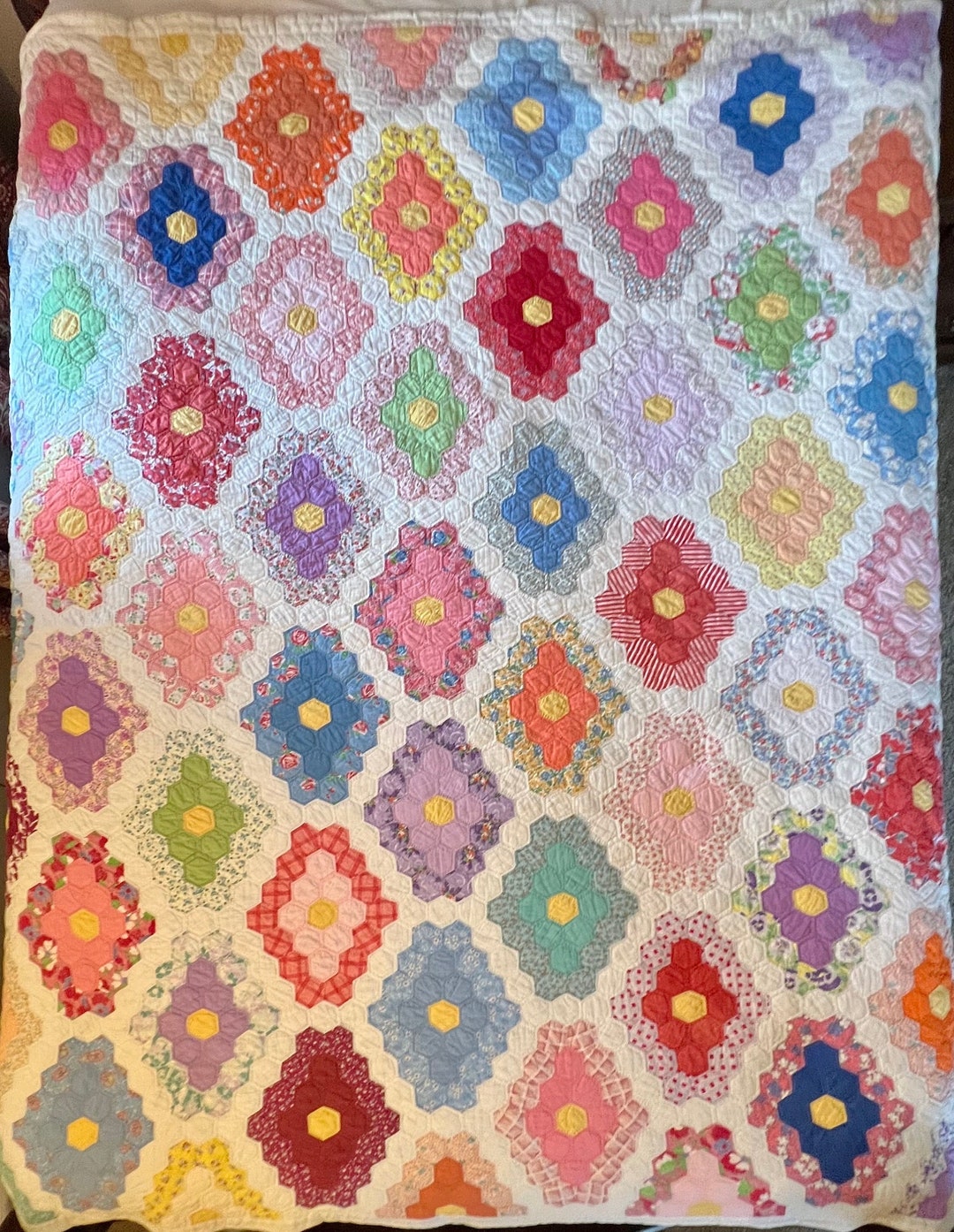 Vintage Field of Diamonds Quilt, Hand Pieced and Quilted, Beautiful ...