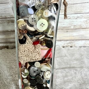 Decorative Tall Glass Jar With Vintage Buttons, Wooden Spools of Thread ...