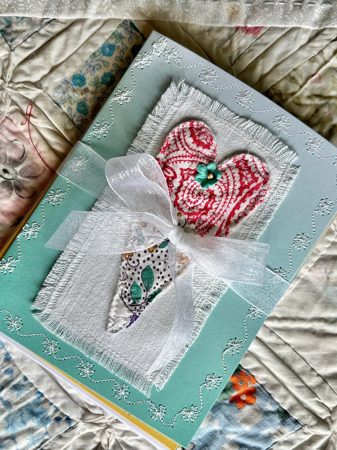 Set of 4 Handmade Cards With Die Cut Primitive Hearts From Vintage ...