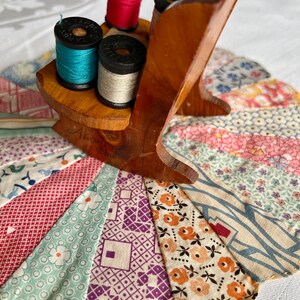Small Handmade Antique Wooden Rocker Thread Holder With Pin Cushion ...