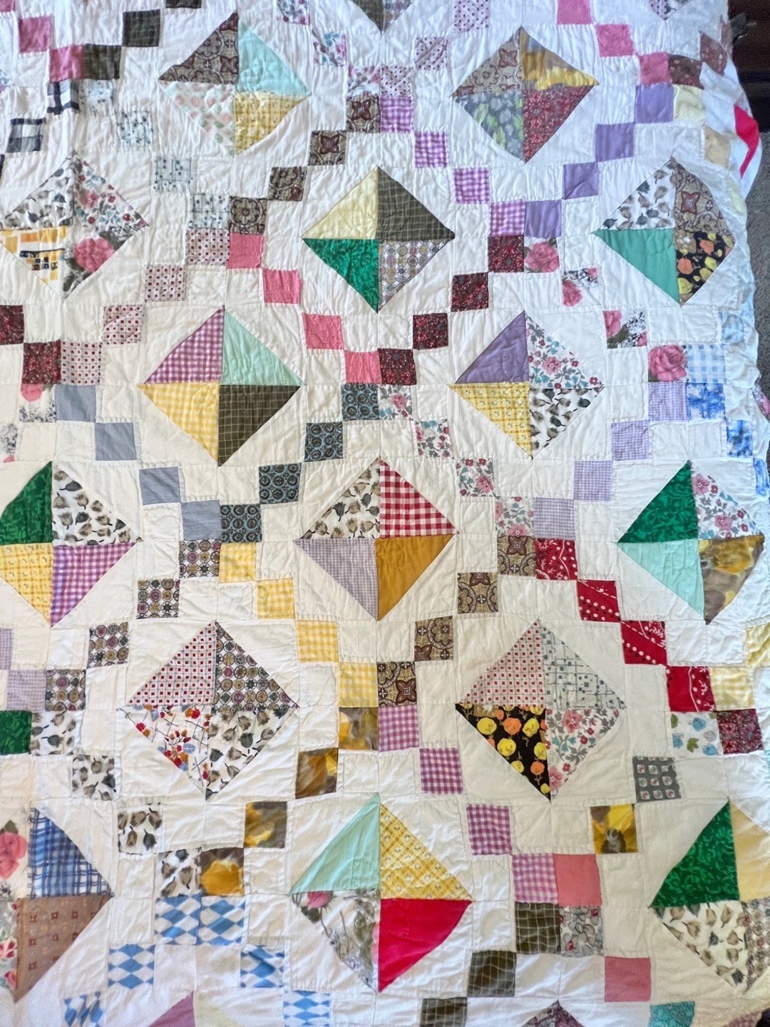 Vintage Triangle Square Variation Quilt With Beautiful Fabrics From the ...