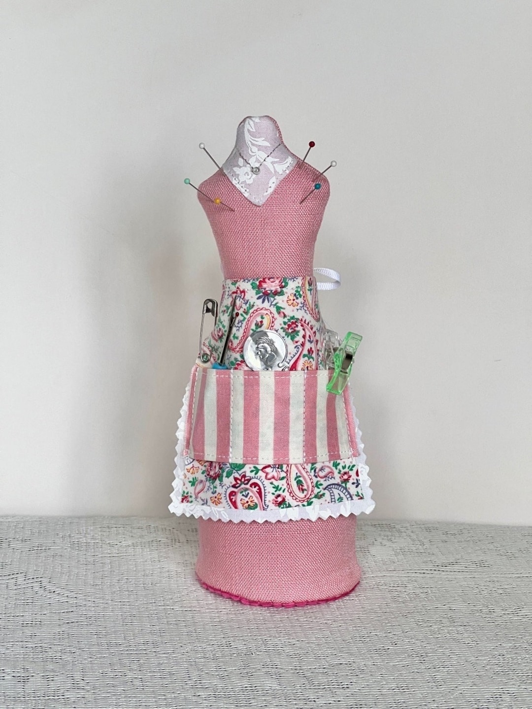 Handmade Mannequin Pin Cushion, Dress Form Pin Cushion, Vintage Fabric ...