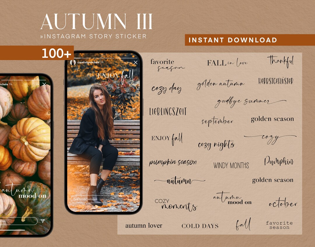 100 Instagram Story Stickers Autumn Fall Autumn PNG Digital Procreate ...