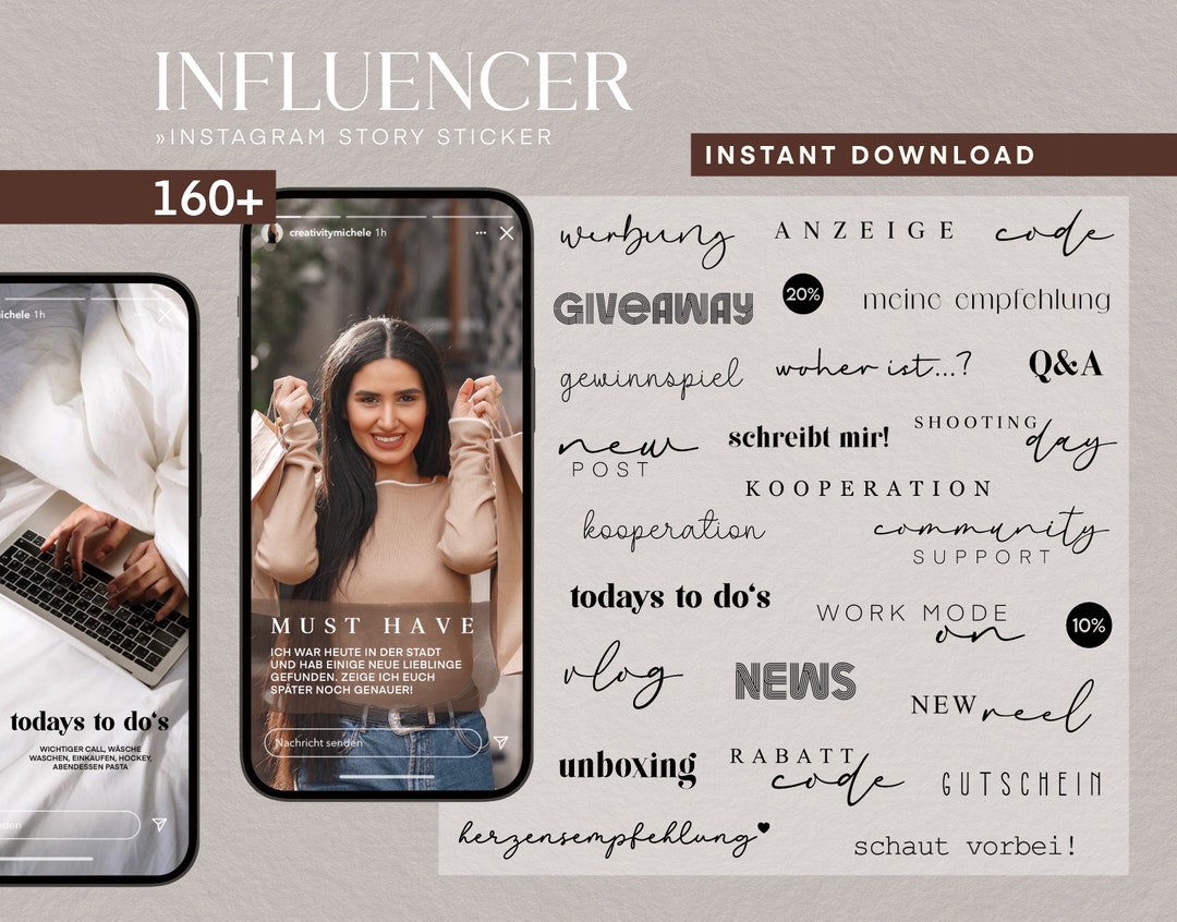 160 Instagram Story Stickers Influencer Blogger PNG Digital Procreate ...