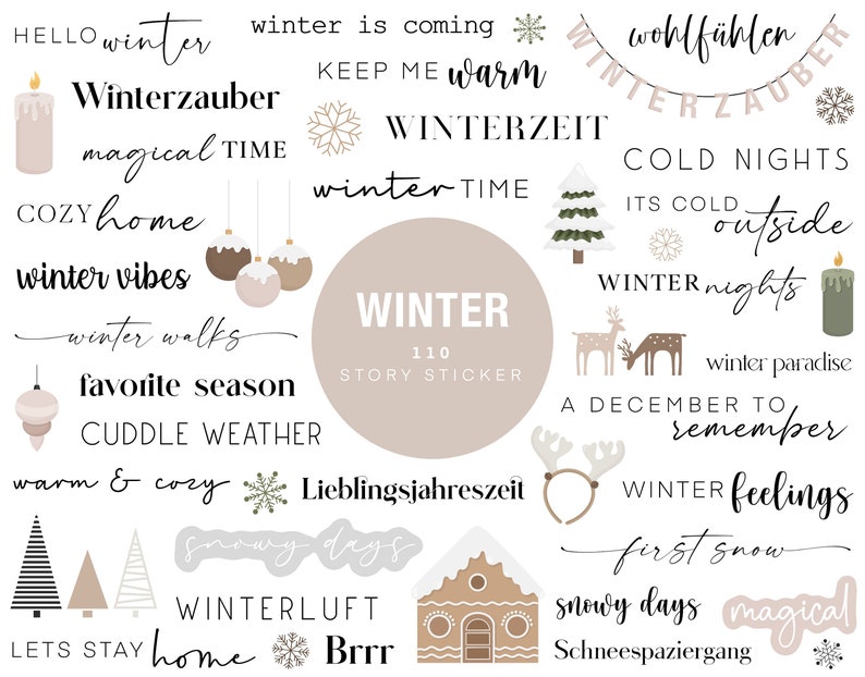 110 Instagram Story Stickers Winter Christmas December PNG Digital ...