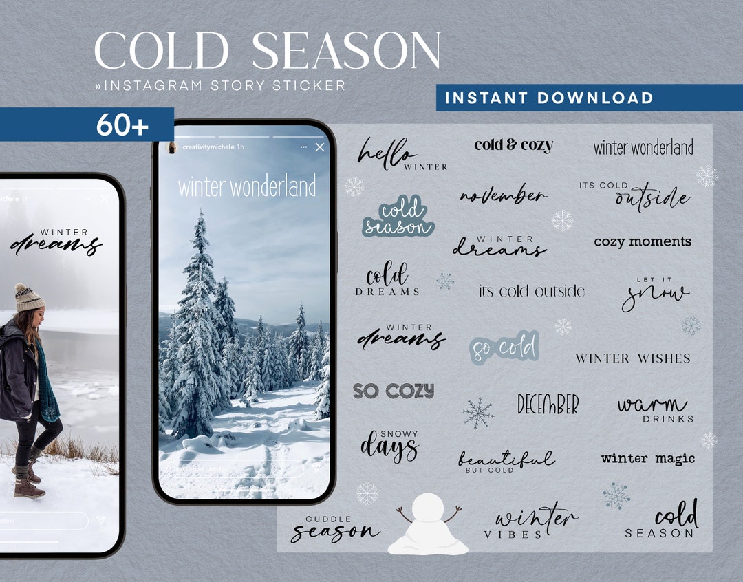 60+ Instagram Story Stickers Winter Cold Season PNG Digital Procreate ...