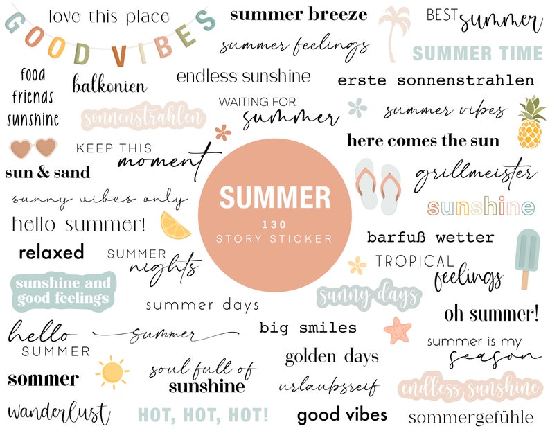 130 Instagram Story Sticker Summer Summer PNG Digital Procreate - Etsy