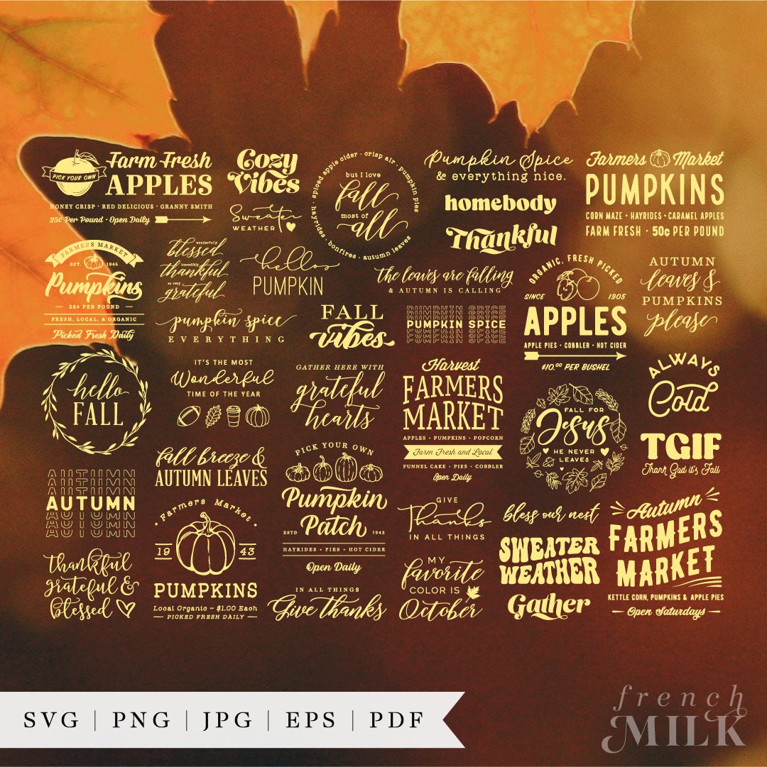 Autumn Market Retro Fall Bundle SVG Bundle | Hello Pumpkin Sign EPS PNG ...