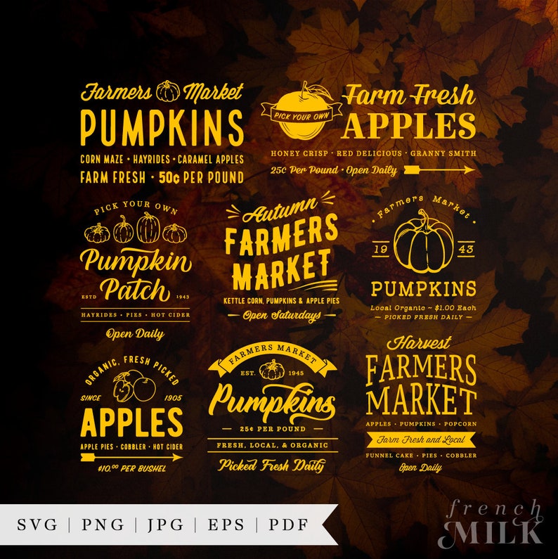 Fall Farmers Market Pumpkin SVG Sign Farmhouse EPS PNG Cut - Etsy