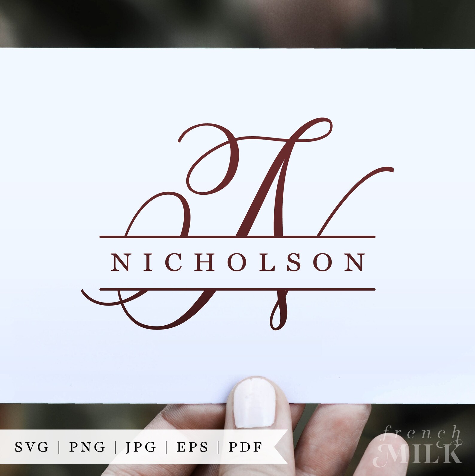 Script Split Monogram Alphabet SVG PNG EPS Cursive Frame - Etsy