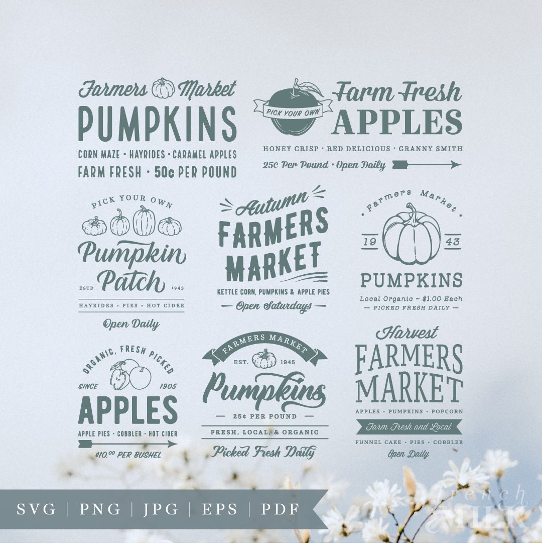 Fall Farmers Market Pumpkin SVG Sign Farmhouse EPS PNG Cut - Etsy