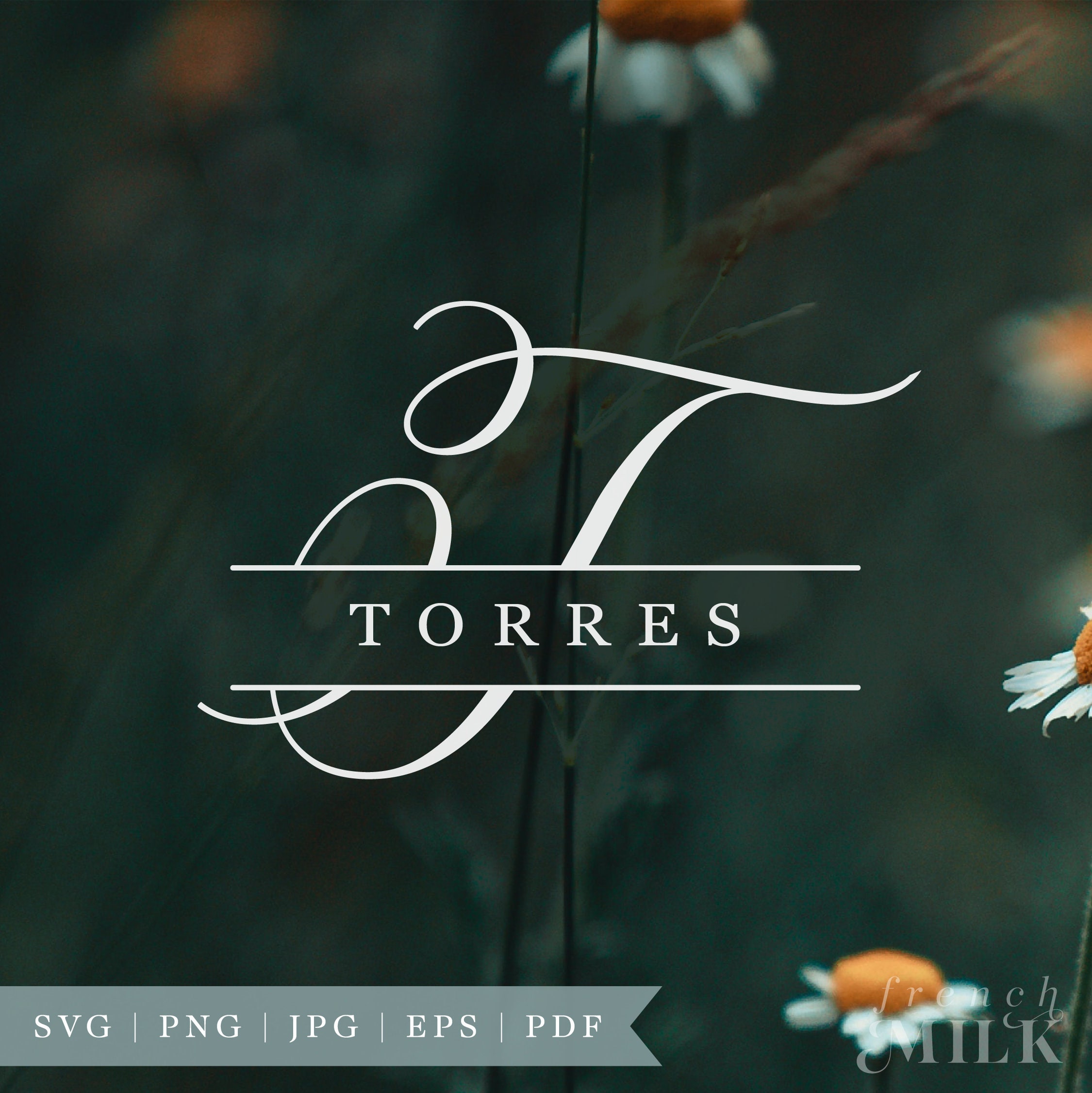 Script Split Monogram Alphabet SVG PNG EPS Cursive Frame - Etsy