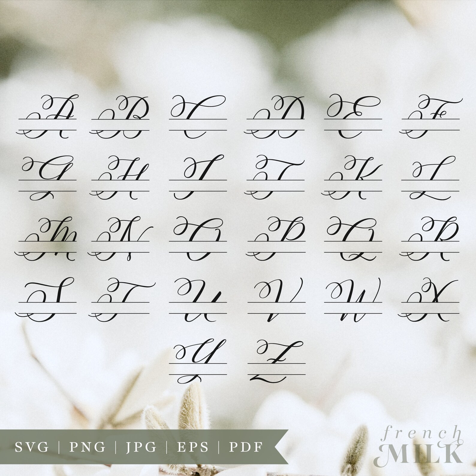 Script Split Monogram Alphabet SVG PNG EPS Cursive Frame - Etsy