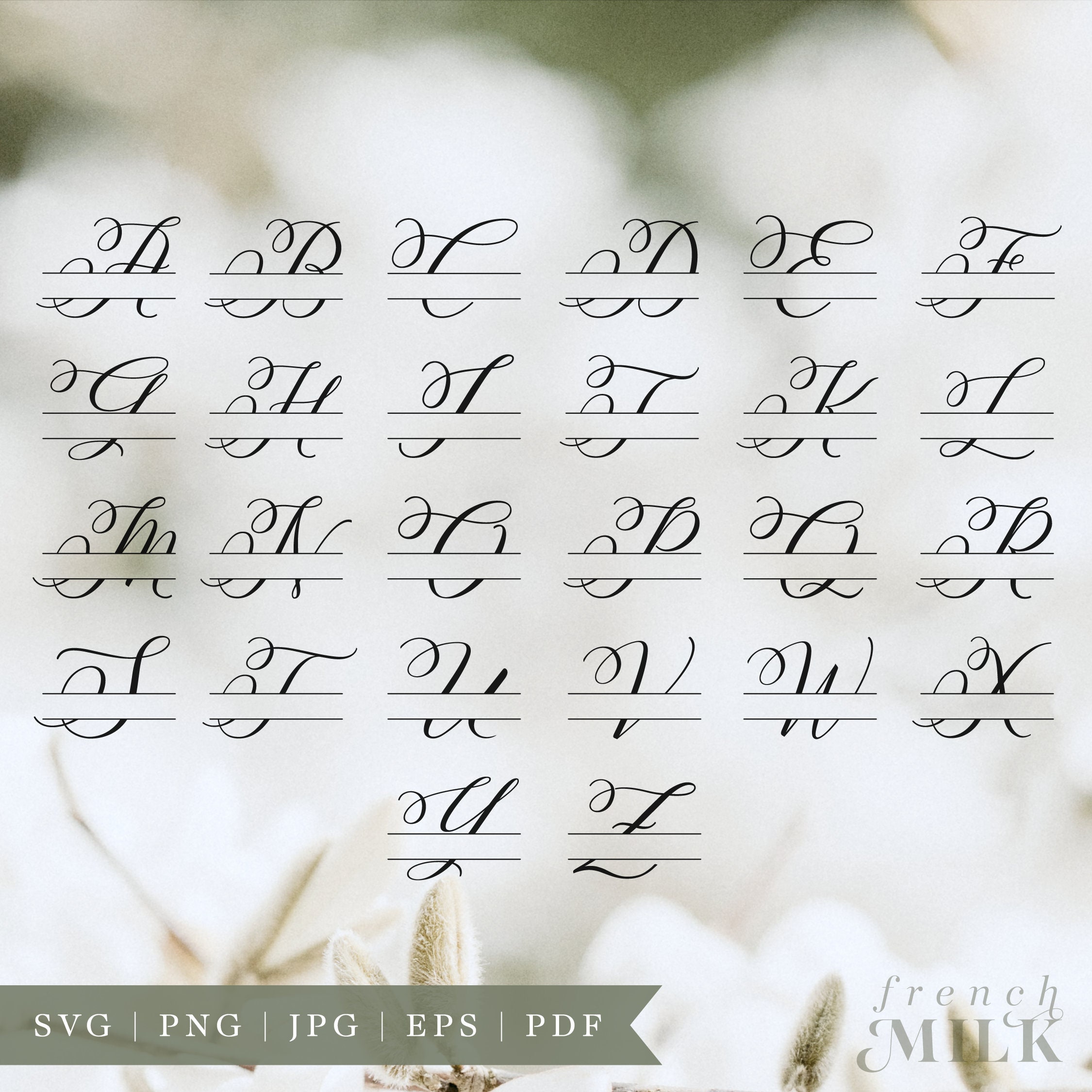 Script Split Monogram Alphabet SVG PNG EPS Cursive Frame - Etsy