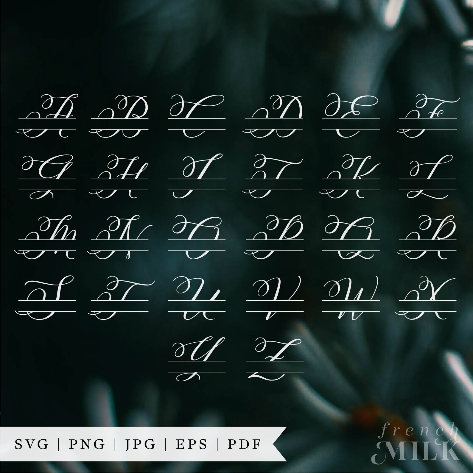 Script Split Monogram Alphabet SVG PNG EPS Cursive Frame - Etsy