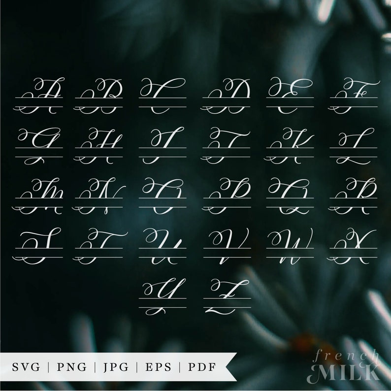 Script Split Monogram Alphabet SVG PNG EPS Cursive Frame - Etsy