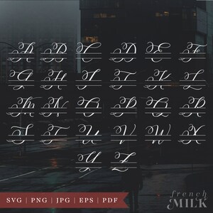 Script Split Monogram Alphabet SVG PNG EPS | Cursive Frame Letter Cut ...