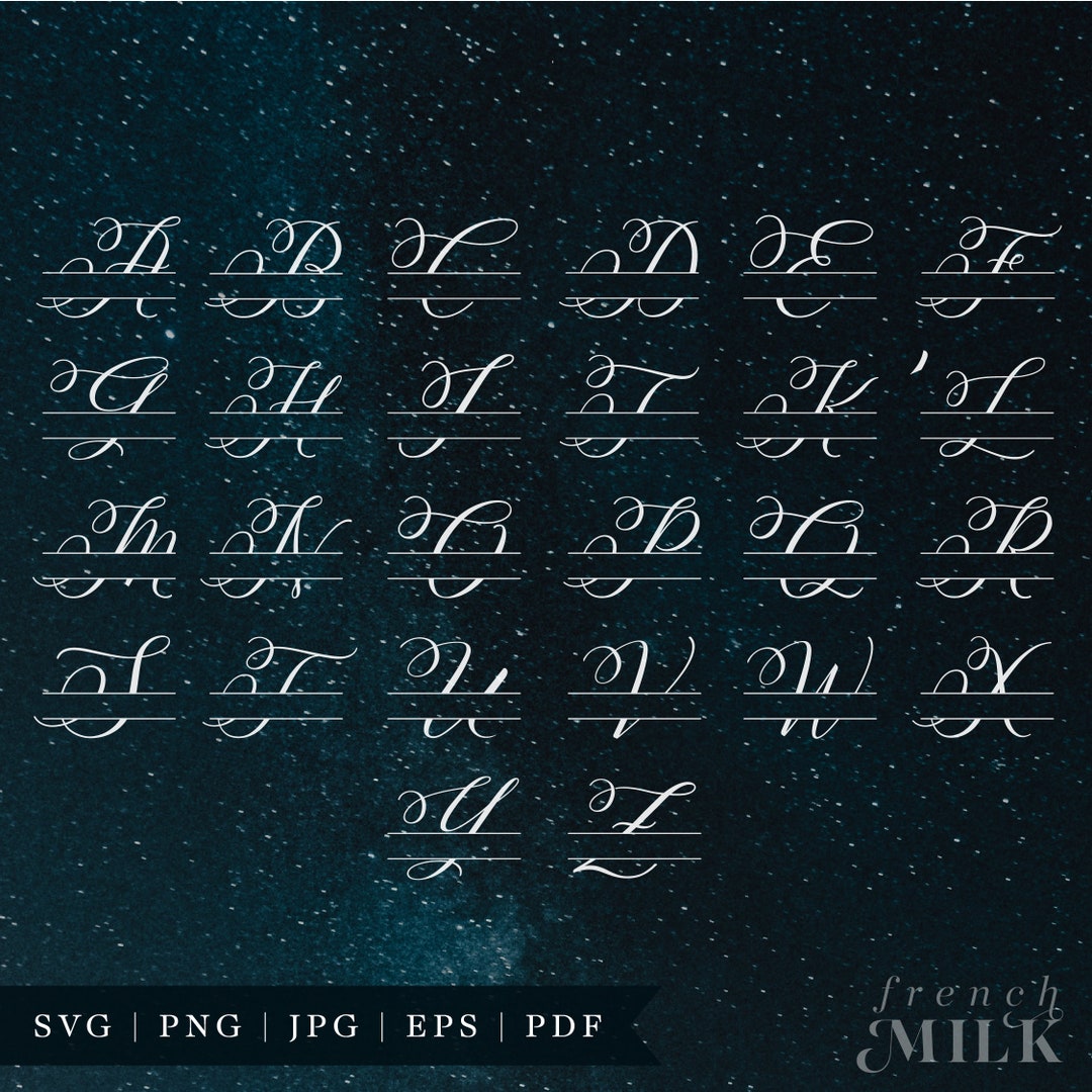 Script Split Monogram Alphabet SVG PNG EPS | Cursive Frame Letter Cut ...