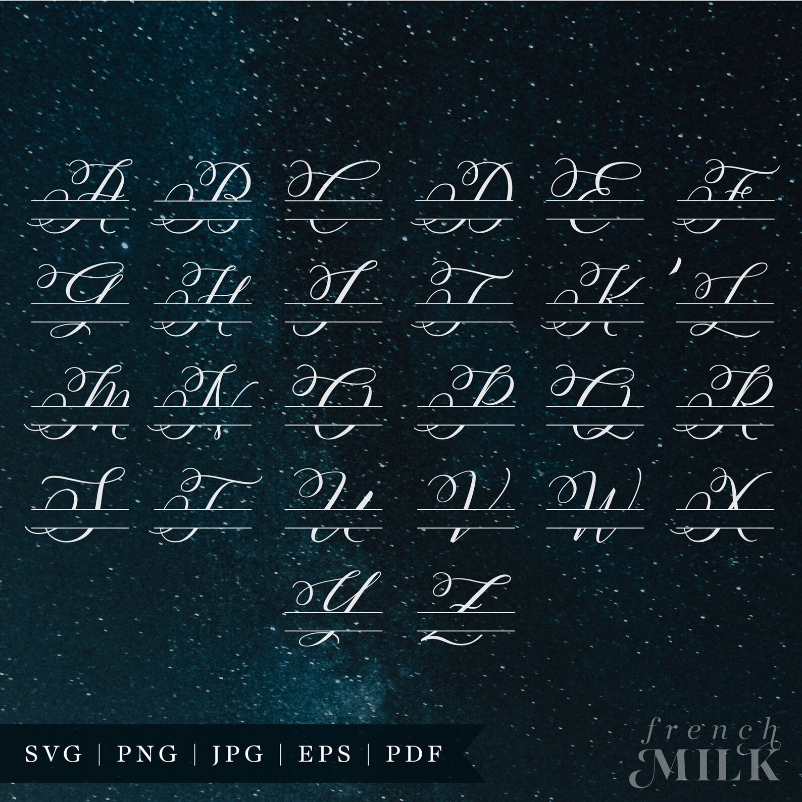 Script Split Monogram Alphabet SVG PNG EPS Cursive Frame - Etsy