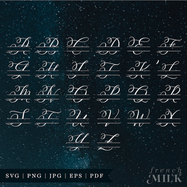 Script Split Monogram Alphabet SVG PNG EPS Cursive Frame - Etsy