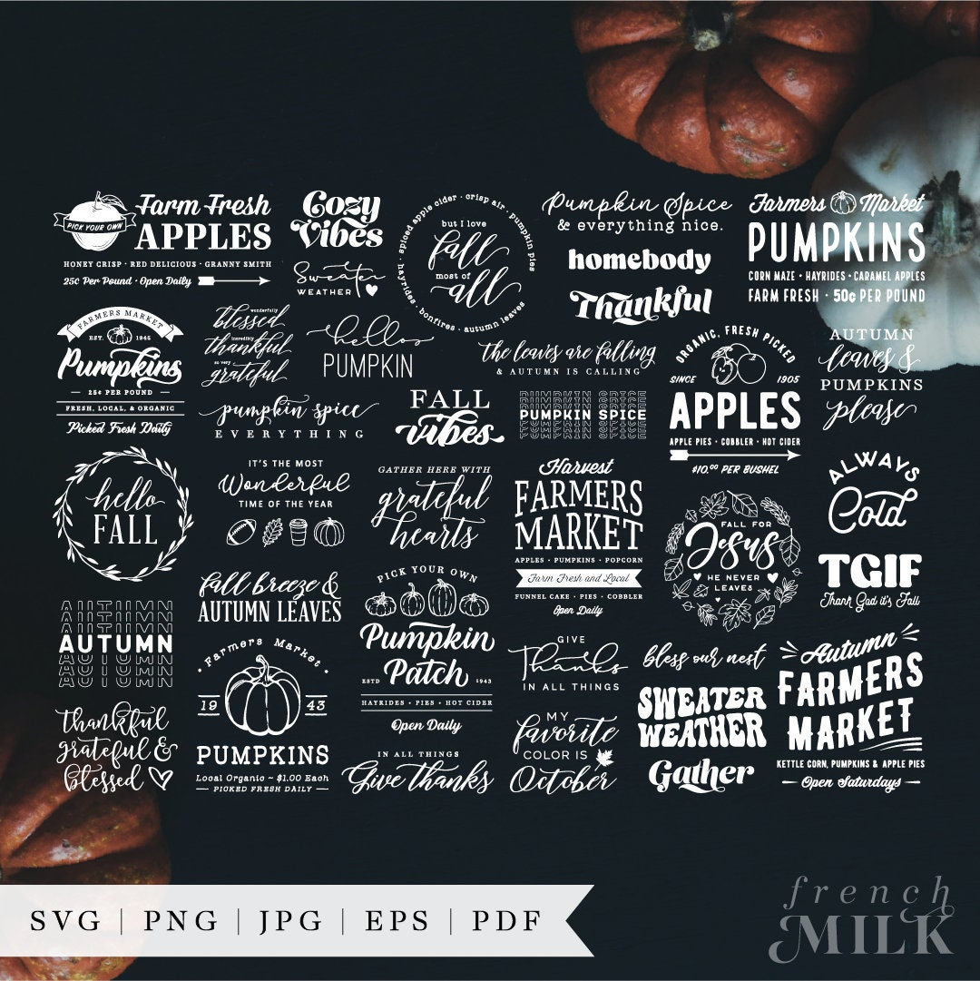 Autumn Market Retro Fall Bundle SVG Bundle | Hello Pumpkin Sign EPS PNG ...