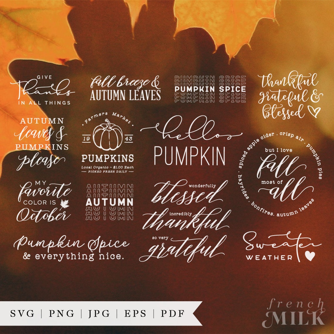 Autumn Fall SVG Bundle Hello Pumpkin Sign EPS PNG | Etsy