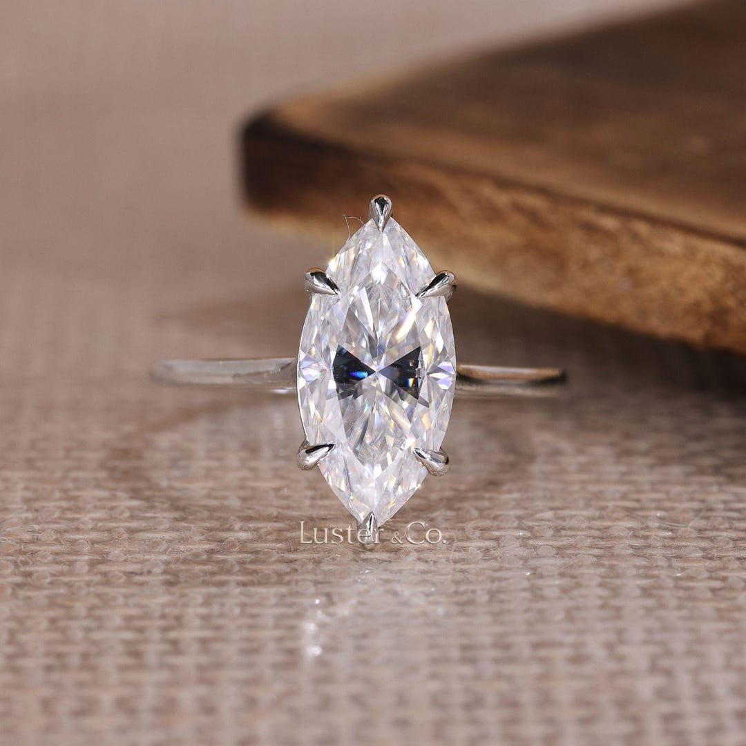 Marquise Moissanite Engagement Ring, Solitaire Cathedral Shank Ring in ...