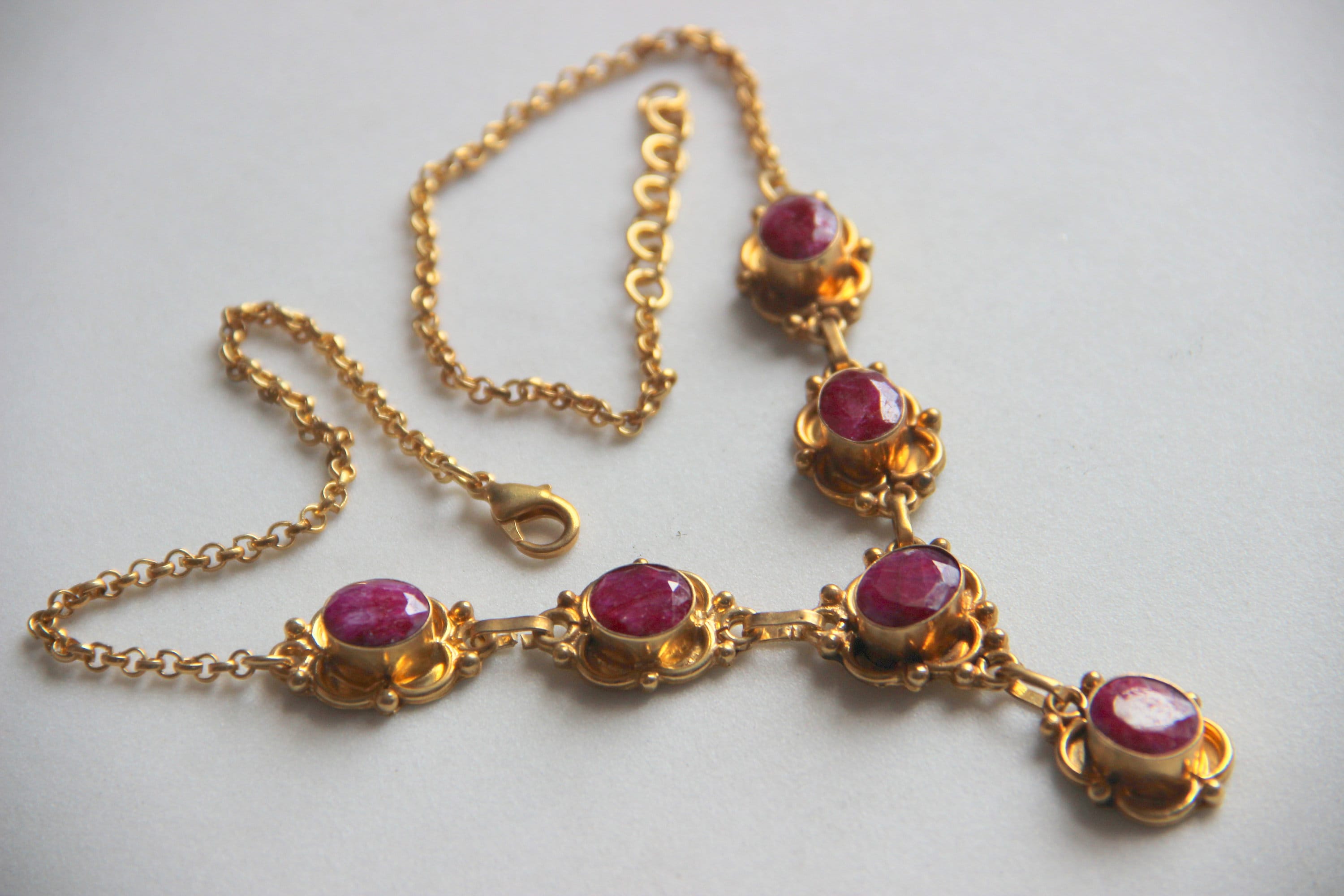 Ruby Necklace , Gold Plated Ruby Necklace , Ruby Brass Necklace ...