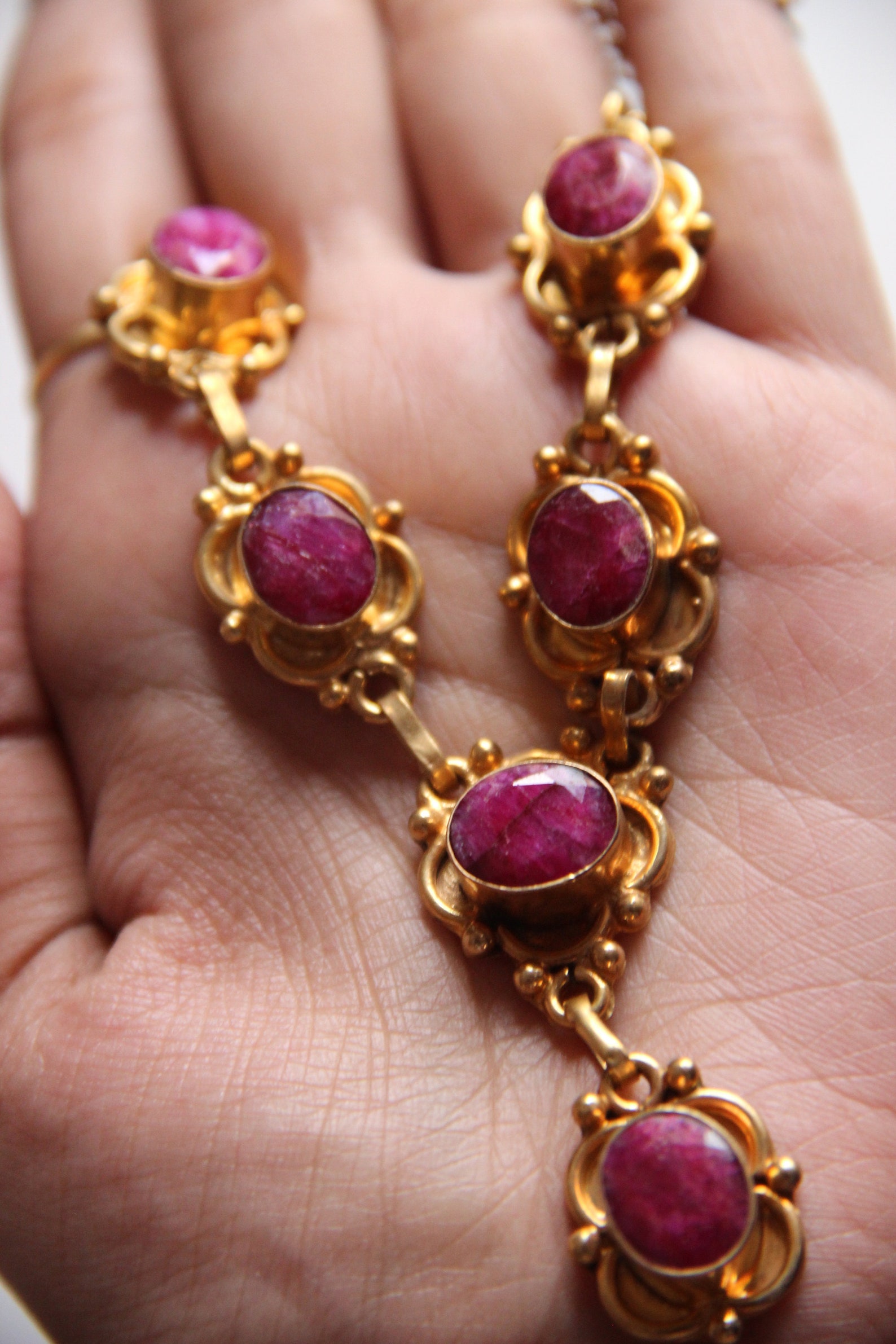 Ruby Necklace , Gold Plated Ruby Necklace , Ruby Brass Necklace ...