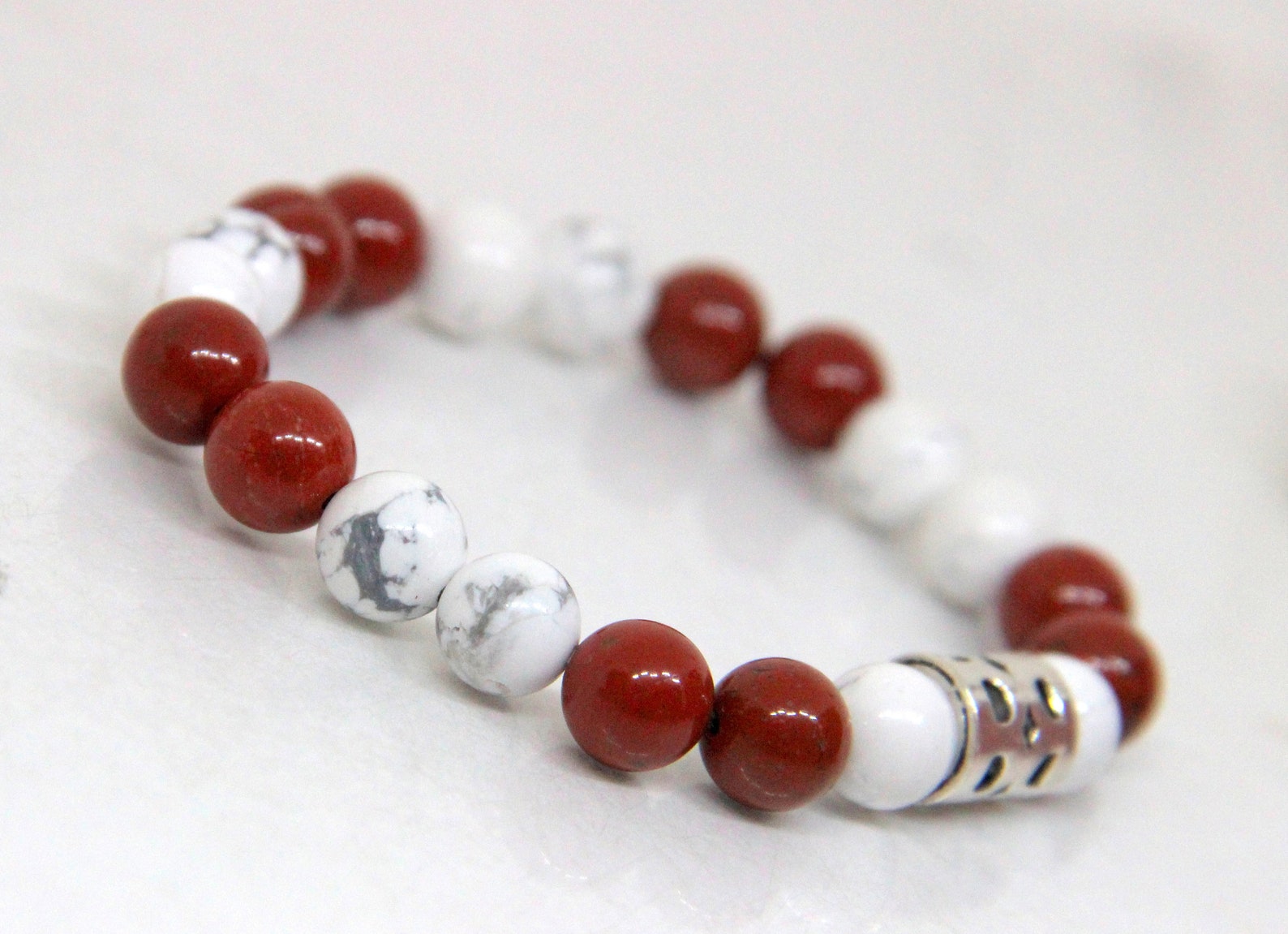 Red Agate Beaded Bracelet Red Agate White Howlite Bracelet - Etsy