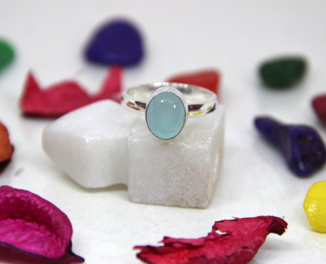 Aqua Chalcedony Ring , Aqua Chalcedony Silver Ring , 925 Solid Sterling ...