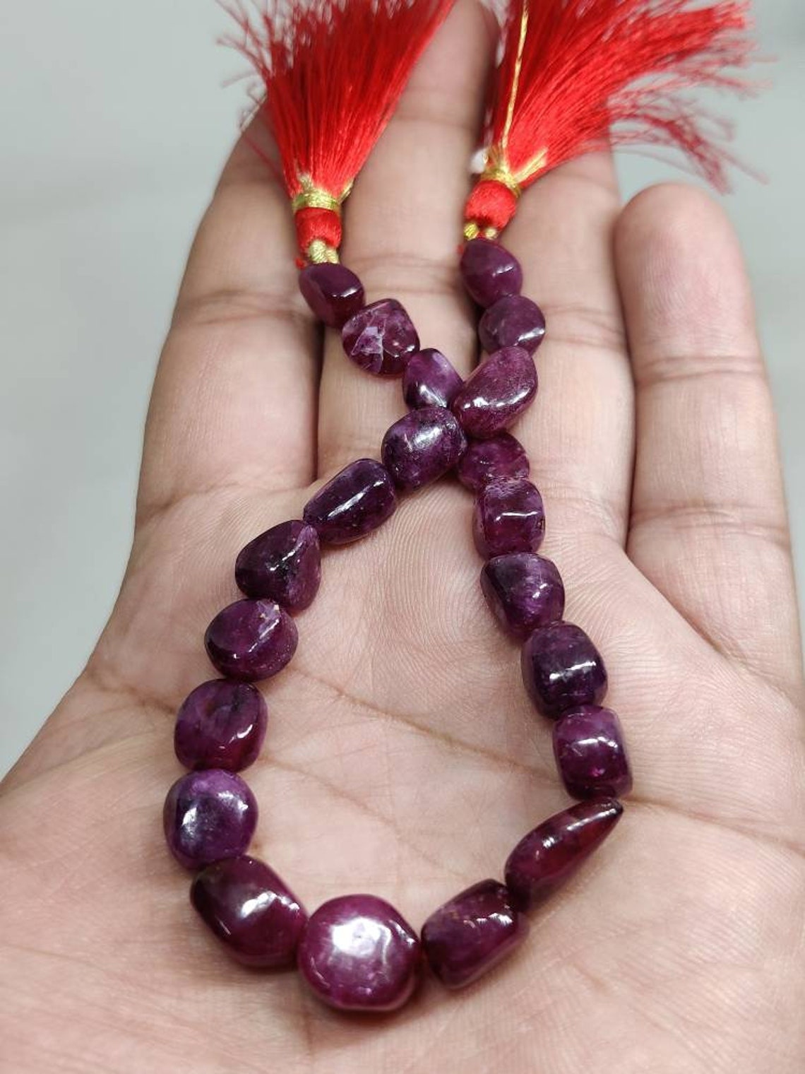 1 Strand Finest Ruby Plain Smooth Tumbled Gemstone/ruby | Etsy