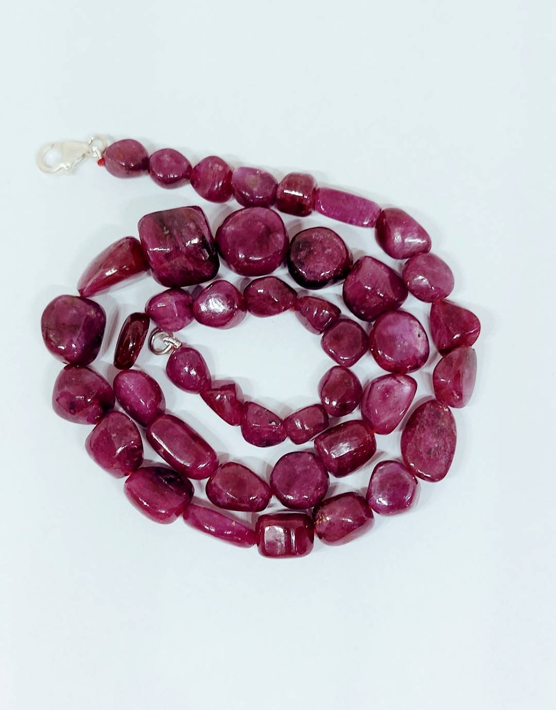 Ruby Nugget Necklace: Plain Tumbled Beads, Silver Hook, 16" Strand ...