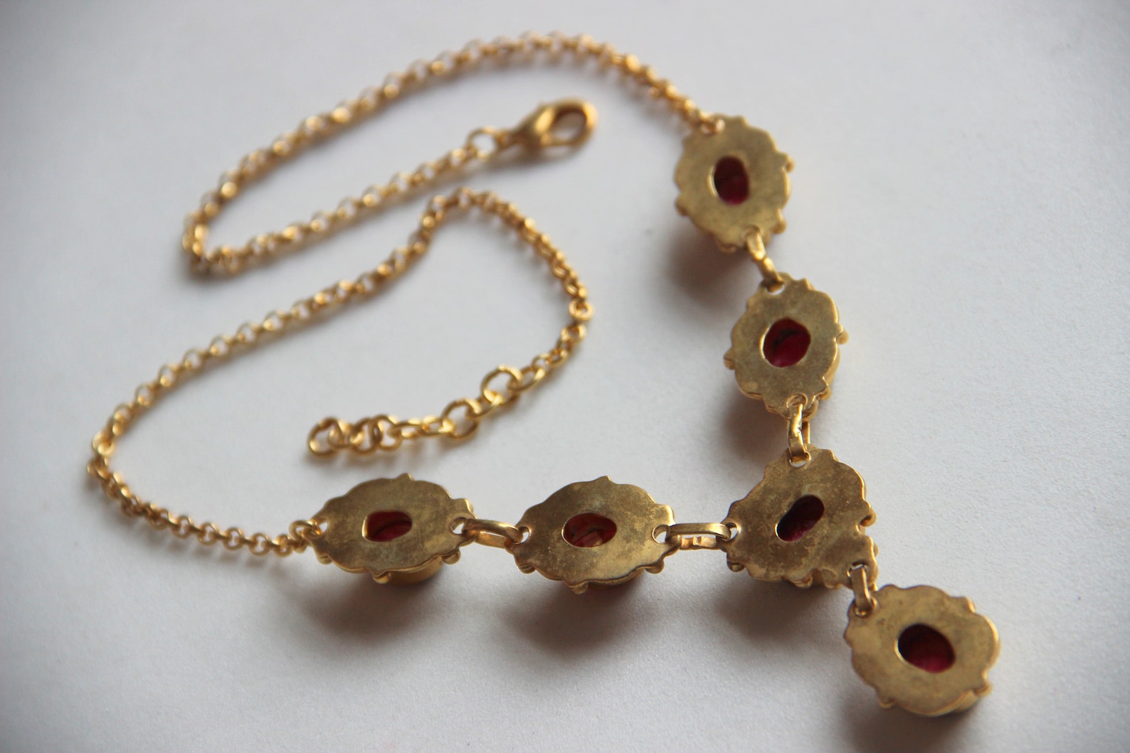 Ruby Necklace , Gold Plated Ruby Necklace , Ruby Brass Necklace ...