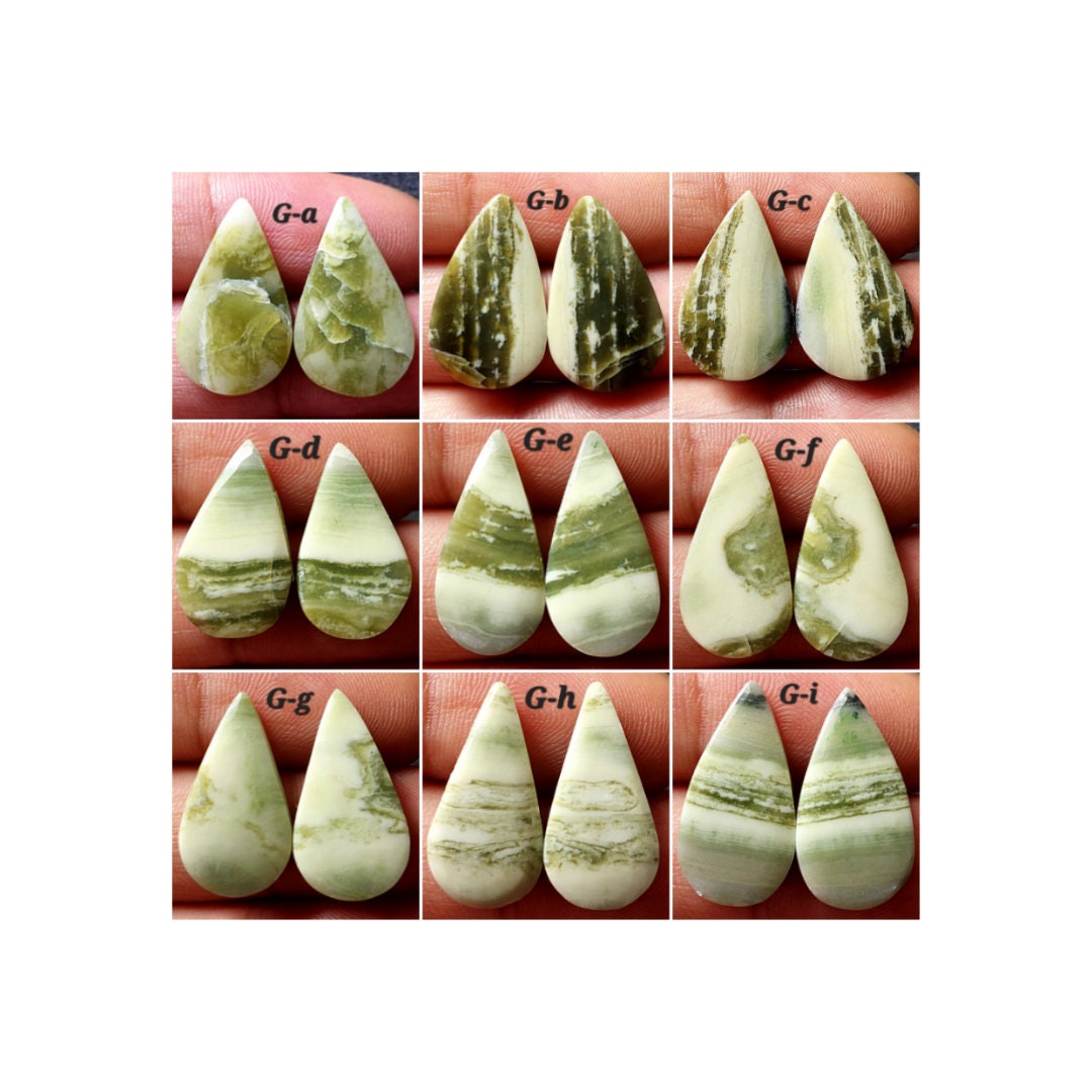 Pear Shape Natural Serpentine Cabochon Pair/semi Precious Gemstone Pair ...
