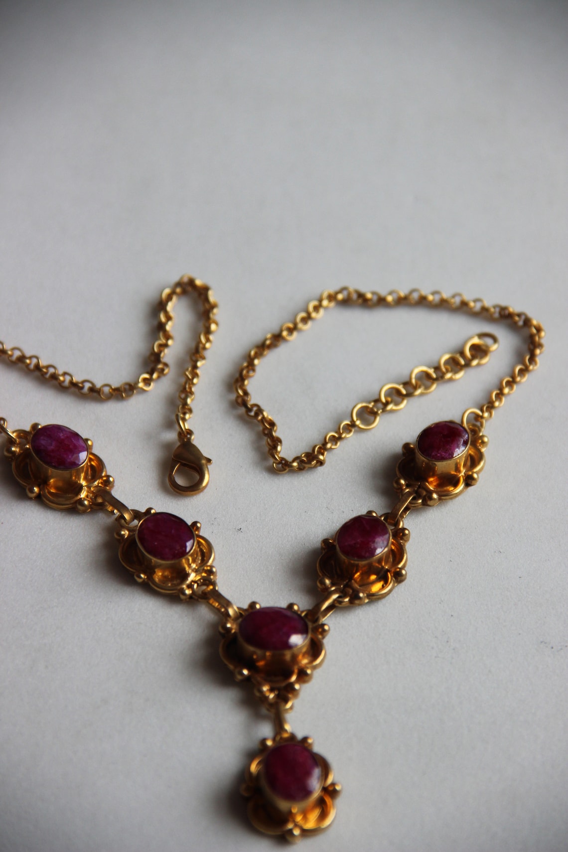 Ruby Necklace , Gold Plated Ruby Necklace , Ruby Brass Necklace ...
