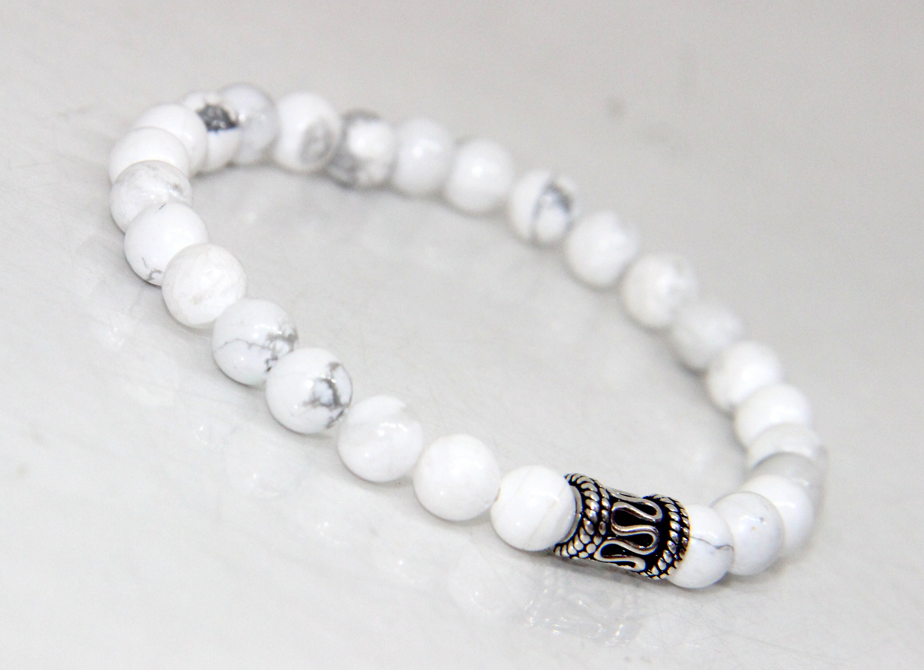 White Howlite Beaded Bracelet White Howlite Gemstone | Etsy