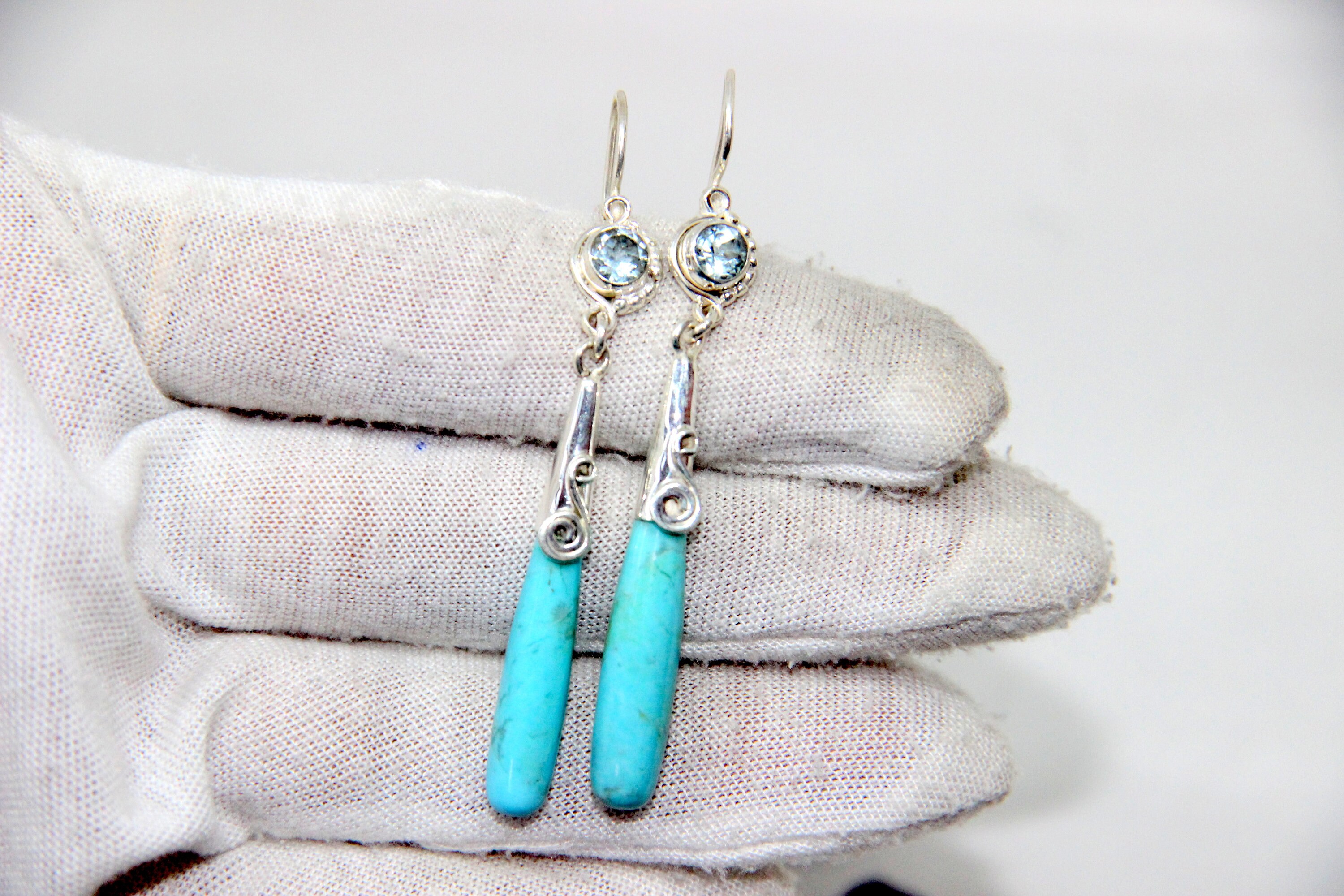 Natural Turquoise Earrings turquoise With Blue Topaz | Etsy