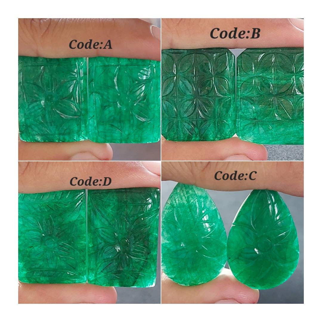 Natural Green Beryl Emerald Carved Stone/emerald Matching Pair/loose ...